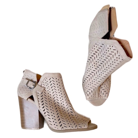 Qupid | Shoes | Quipid Laser Cut Suede Peep Toe Heels | Poshmark